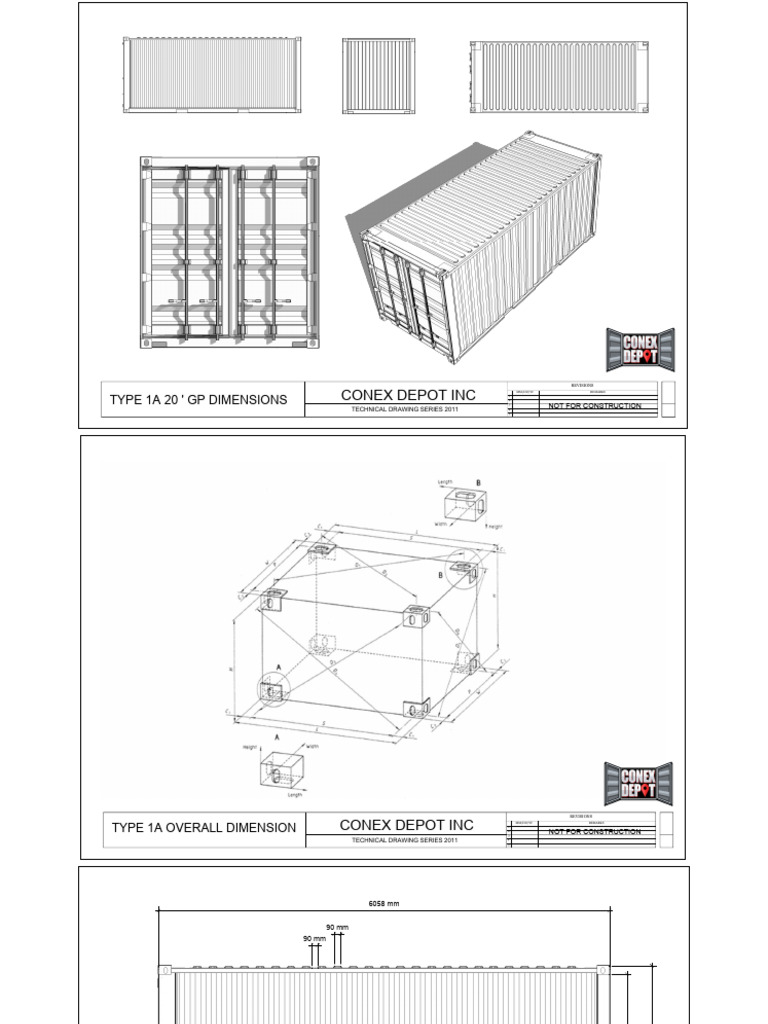 20FT STANDARD DRY VAN Conex Depot Shipping Container Technical Drawing ...