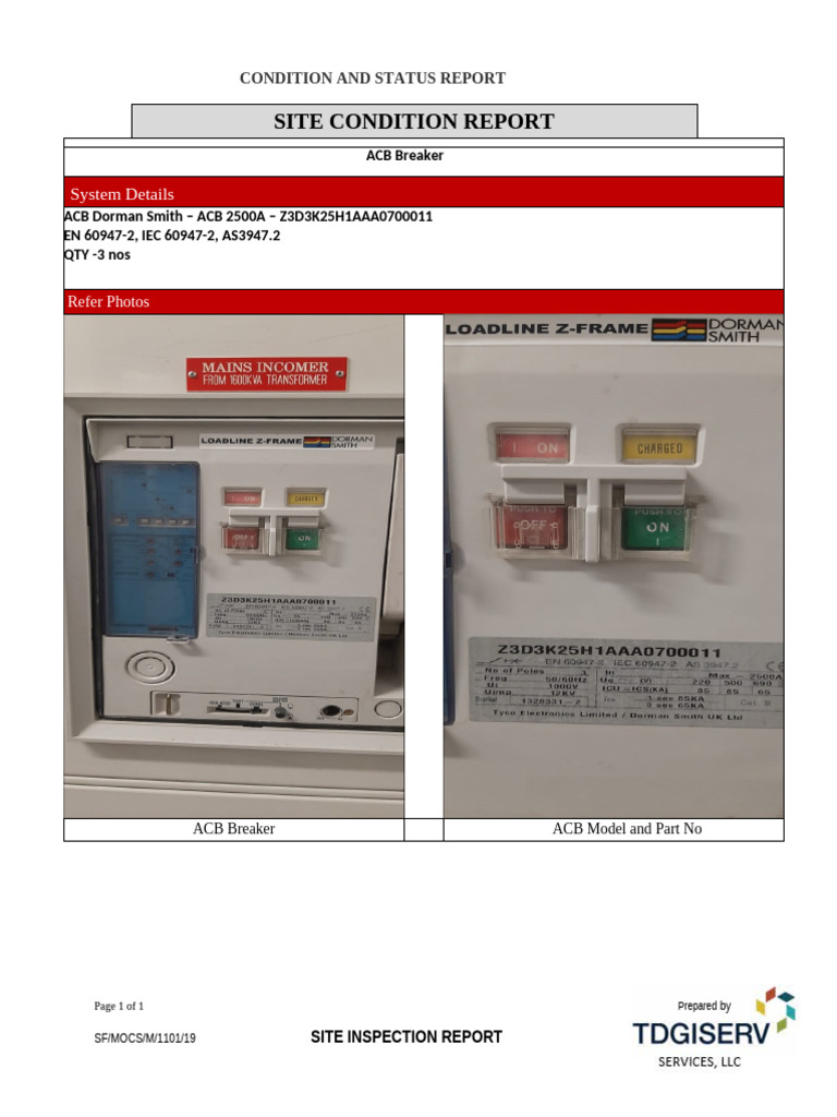 Site Condition Report - ACB System | PDF