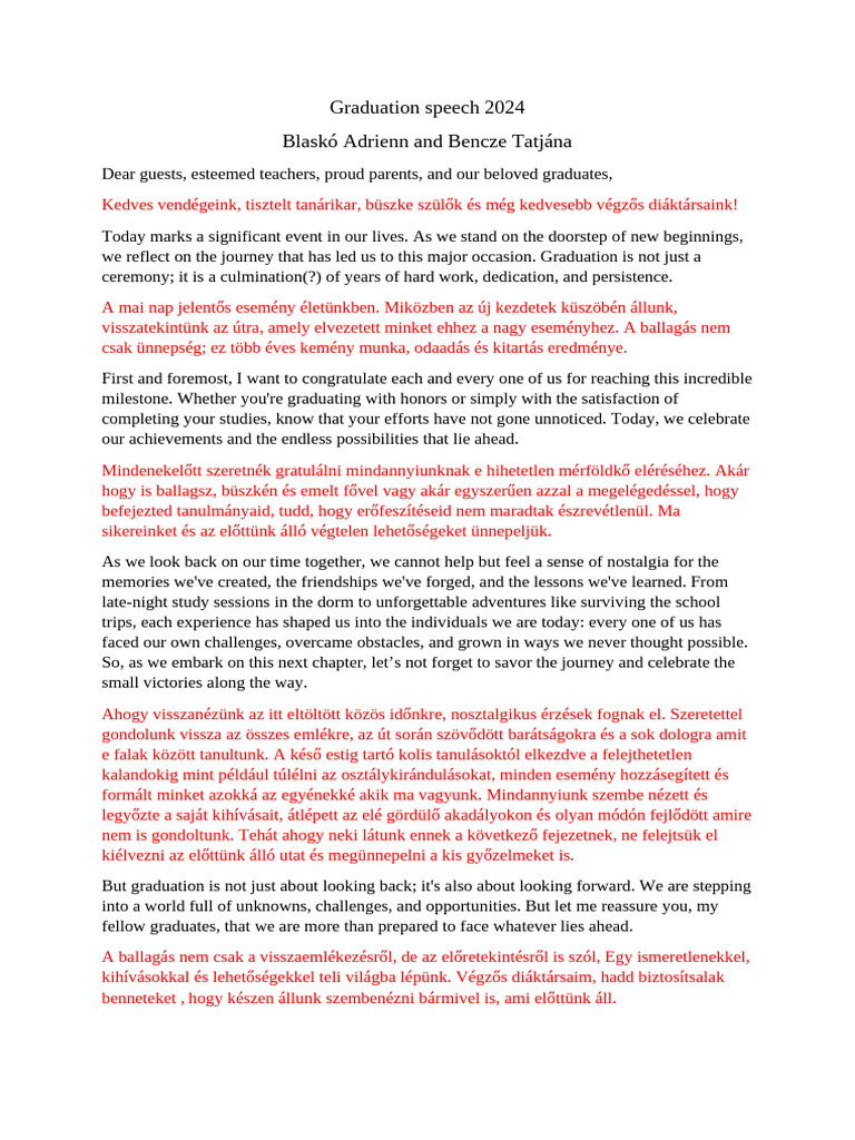 Graduation Speech 2024 | PDF