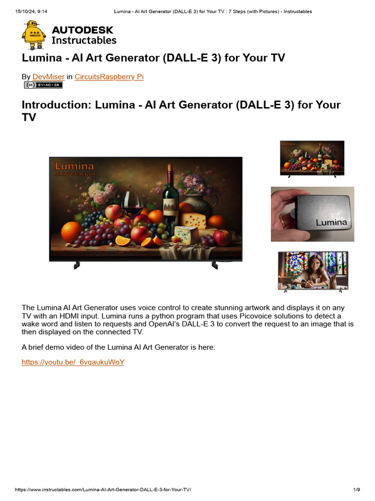Lumina - AI Art Generator (DALL-E 3) For Your TV - 7 Steps (With Pictures) - Instructables | PDF