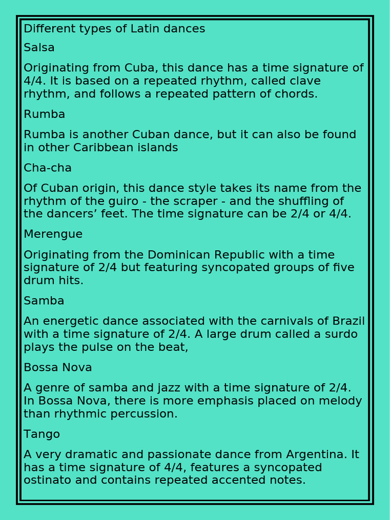 Different Types of Latin Dances | PDF