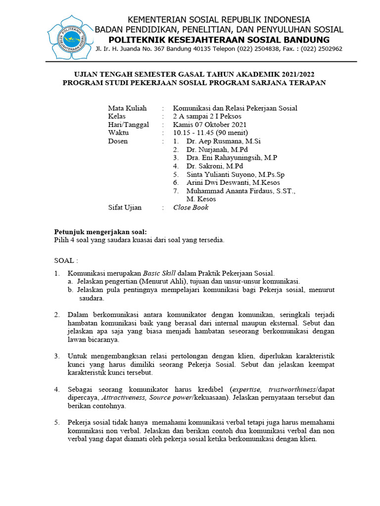 Soal UTS KOMREL SMT Ganjil 2021 | PDF
