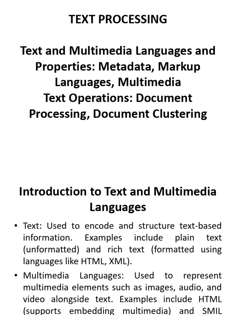 Text and Multimedia Languages and Text Operations Presentation | PDF