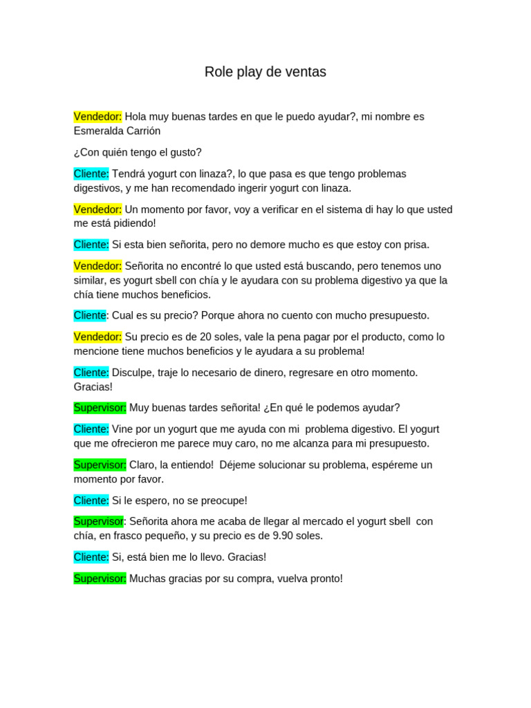 Roll Play de Ventas | PDF