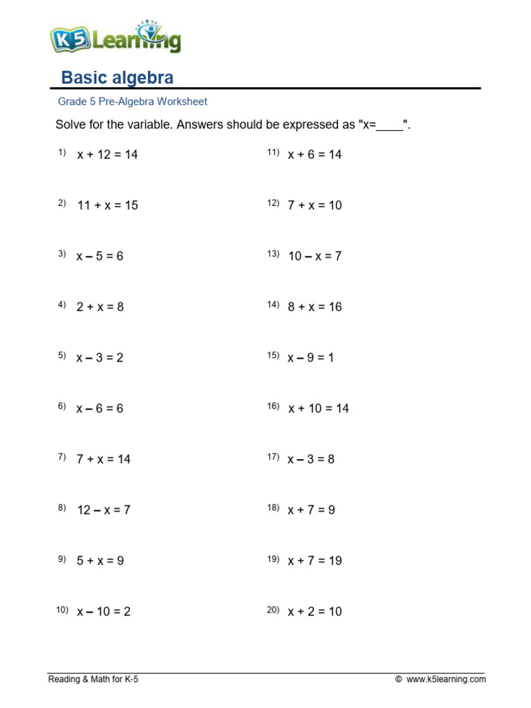 Grade 5 Basic Algebra A | PDF