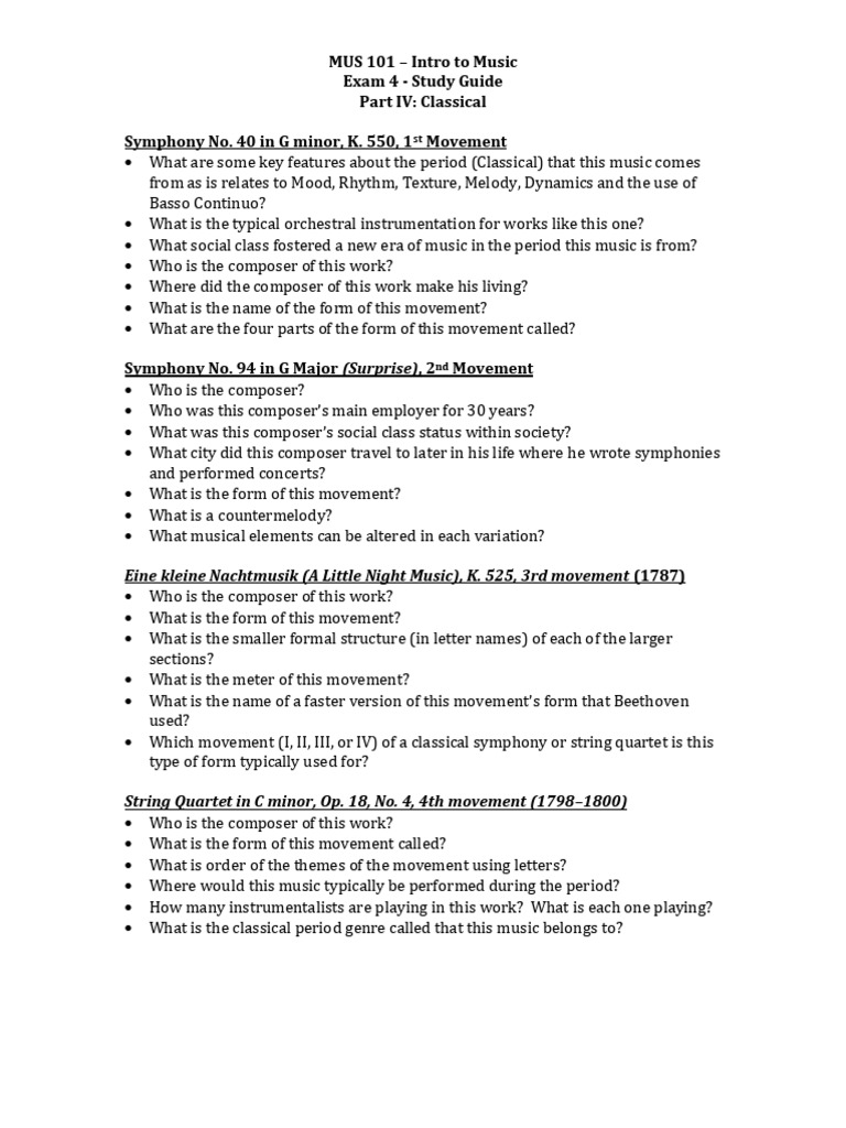 MUS 101 - Exam 4 Study Guide | PDF