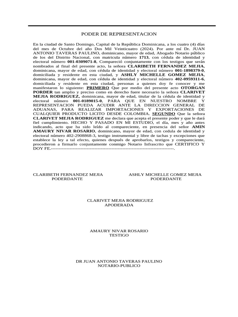 Poder de Representacion Claribeth Mejia | PDF | Política | Derecho