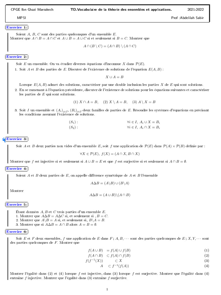 TD - Ensembles Et Applications | PDF
