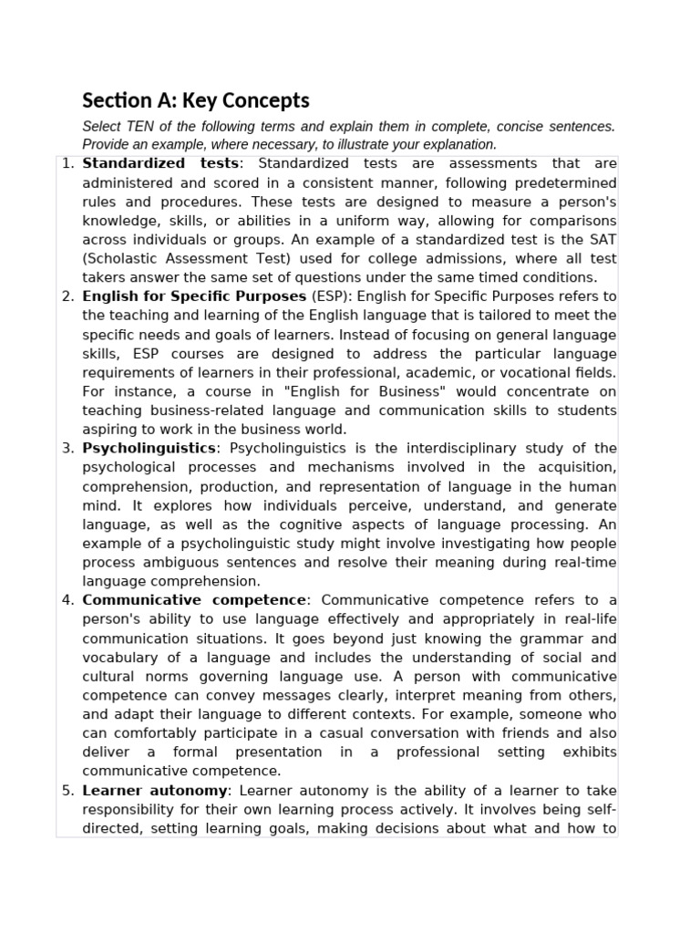 Section A: Key Concepts | PDF