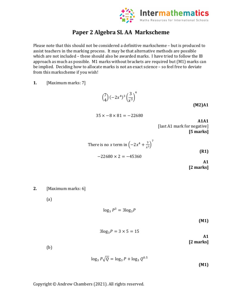 TEST SL ALgbera AA MS | PDF
