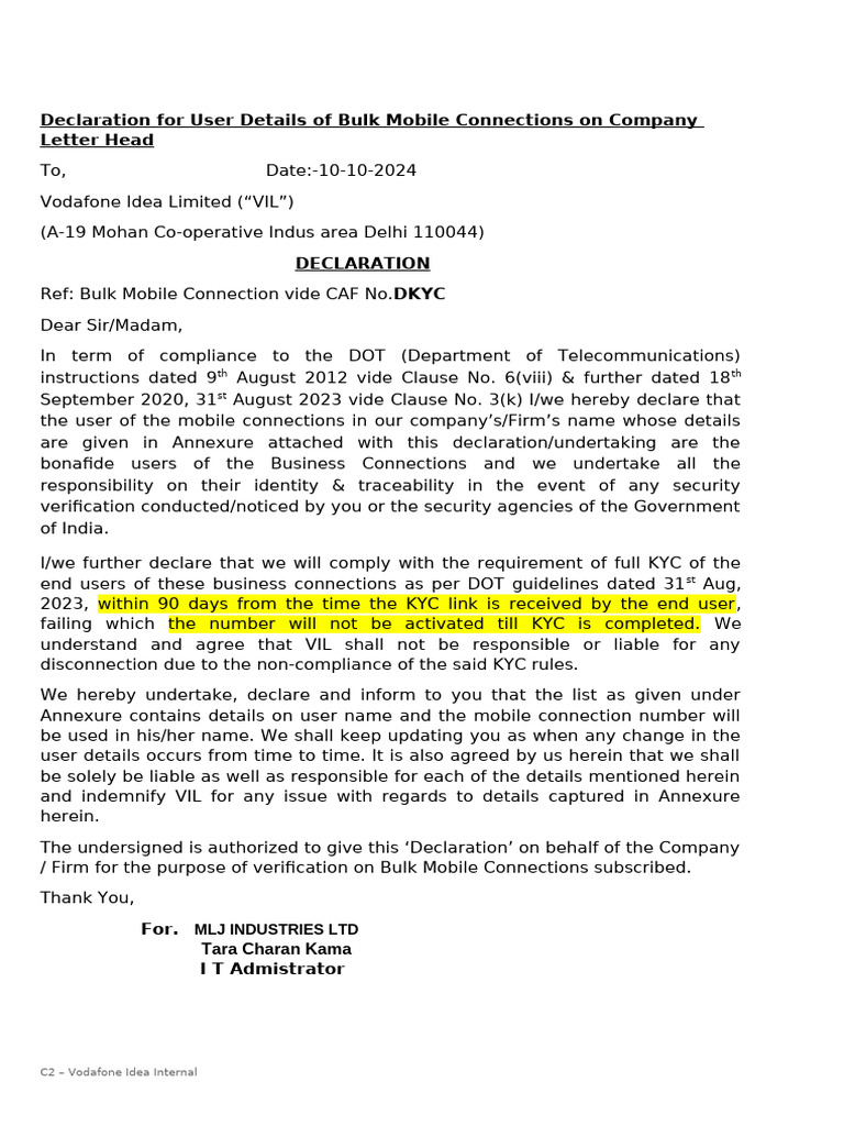 1 2 As Declaration With User Details Human Sims With KYC 15th Dec23 | PDF