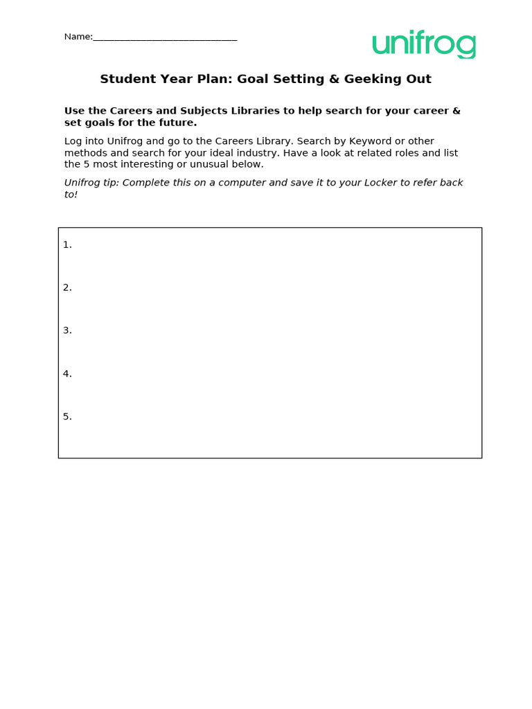 Student Year Plan - Goal Setting and Geeking Out 19 | PDF