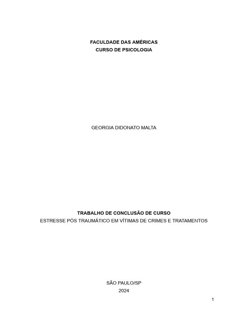 TCC - Estresse Pós Traumático em Vítimas de Crimes e Tratamentos | PDF ...