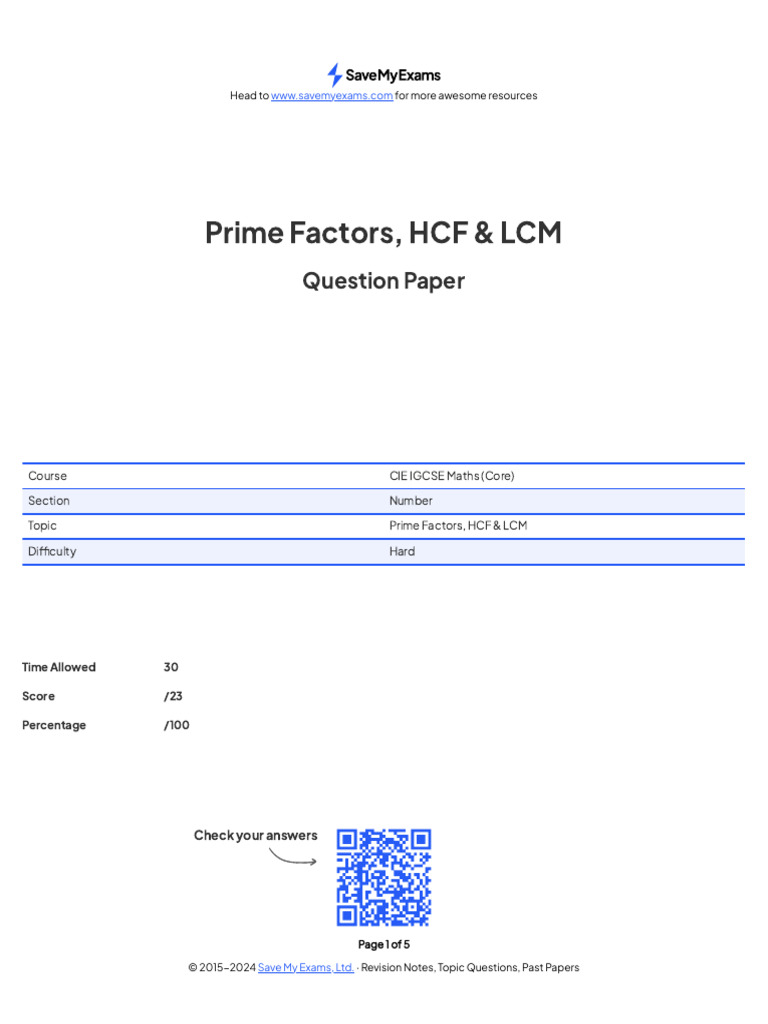 Prime Factors, HCF & LCM 2 | PDF