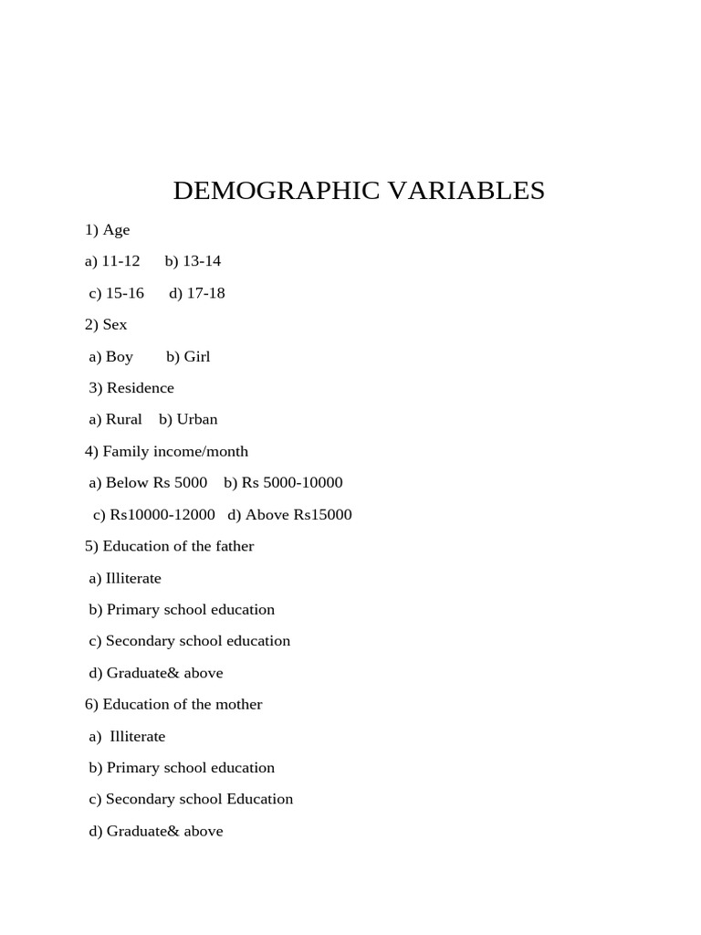 Demographic Variables | PDF