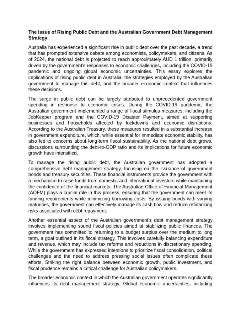 Issue of Rising Public Debt and The Australian Government Debt ...
