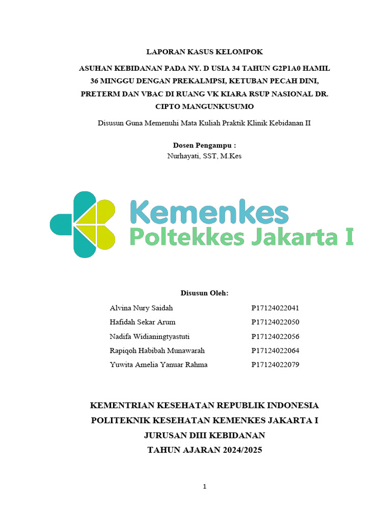 Laporan Kasus Kelompok Ny.d Preeklamsi Dan KPD | PDF