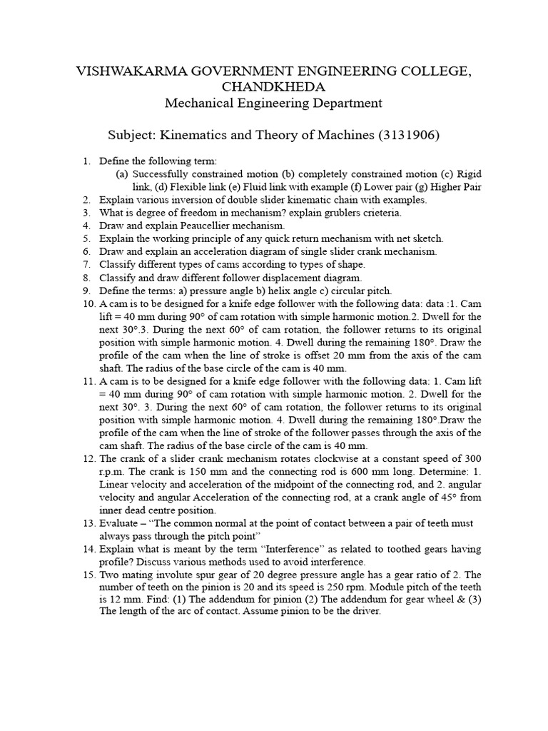 KTOM - Question Bank - 2024 | PDF | Gear | Applied And Interdisciplinary Physics