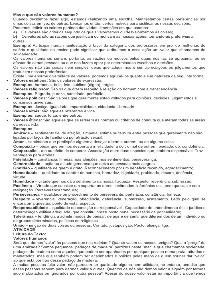 Compreendendo Valores Humanos | PDF | Amor | Carreira e Crescimento