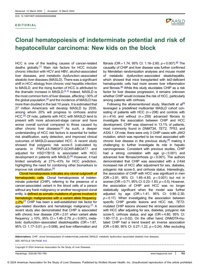 # (Hep) Clonal Hematopoiesis of Indeterminate Potential and Risk of ...