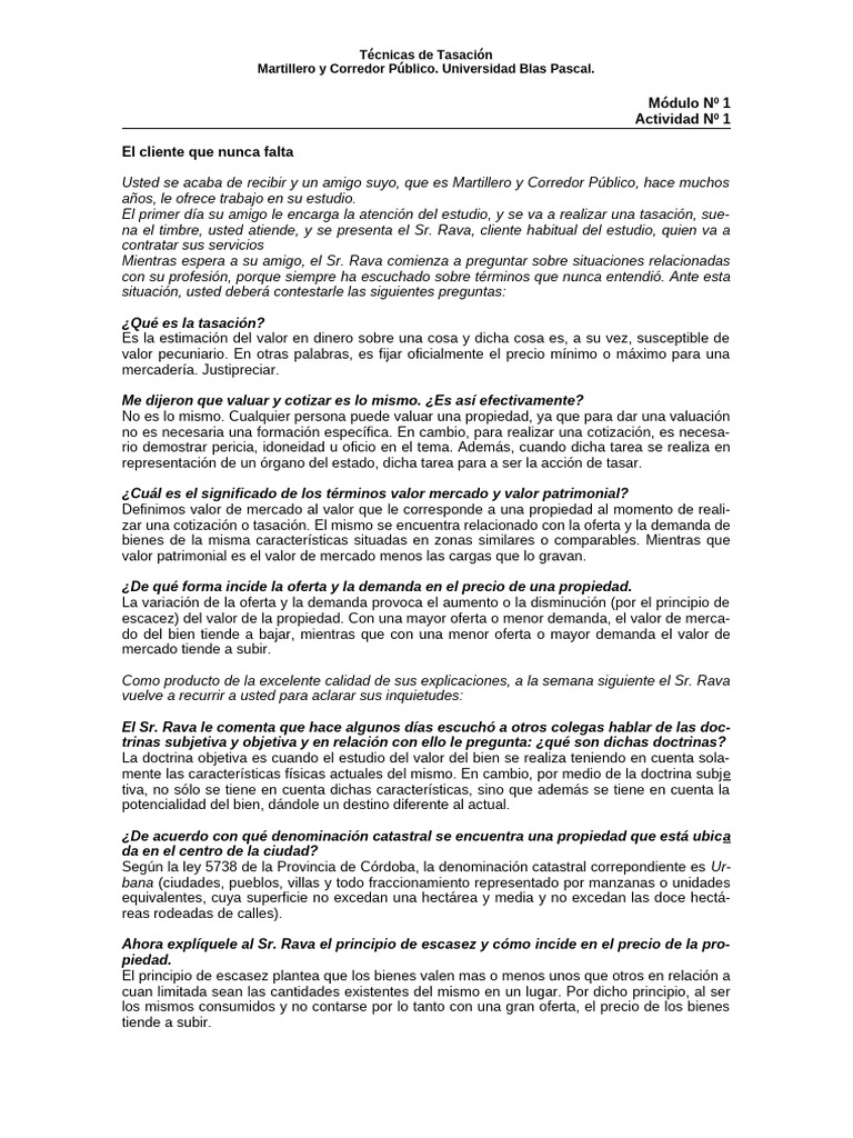 Tecnicas de Tasacion. Modulo 1. Actividad 1. | PDF