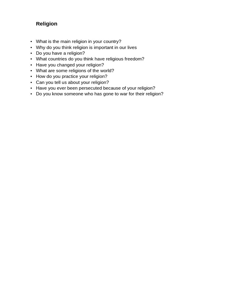 Religion - English Conversation Questions | PDF