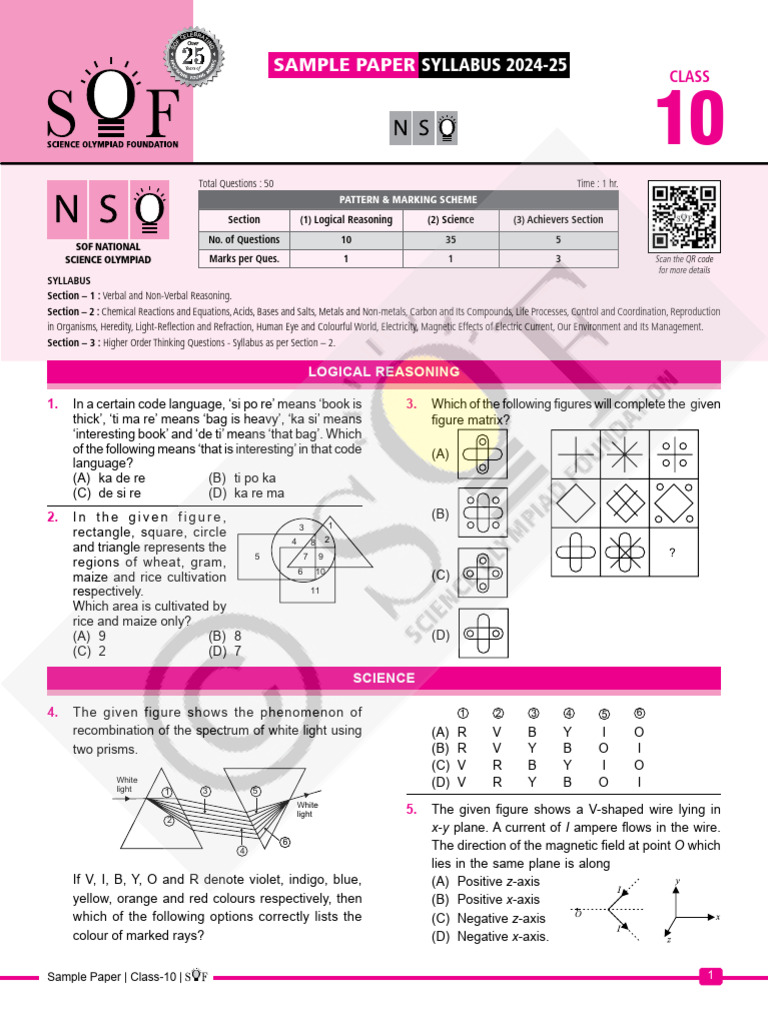 NSO Sample Paper Class-10 - 2024-25 | PDF