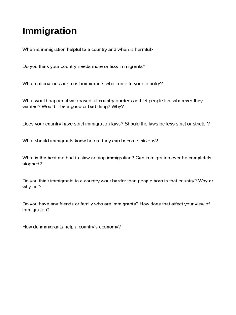 Immigration - English Conversation Questions | PDF