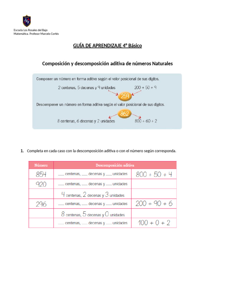 MAT - 3bo - Guia Aprendizaje Composición y Descomposición Aditiva ...