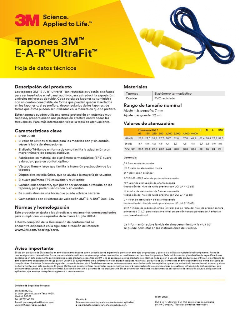 3m PSD Hearing e A R Ultrafit Earplugs Datasheet Es Es Online | PDF