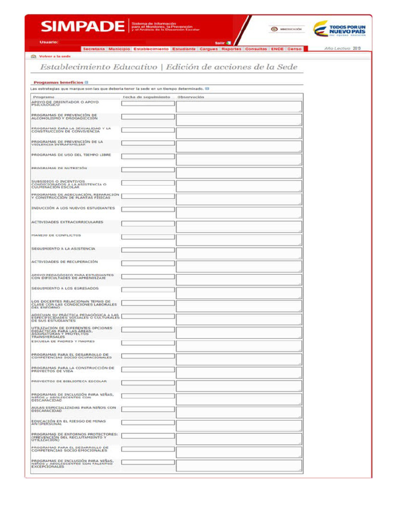 5 Formulario Simpade Sede - Acciones | PDF