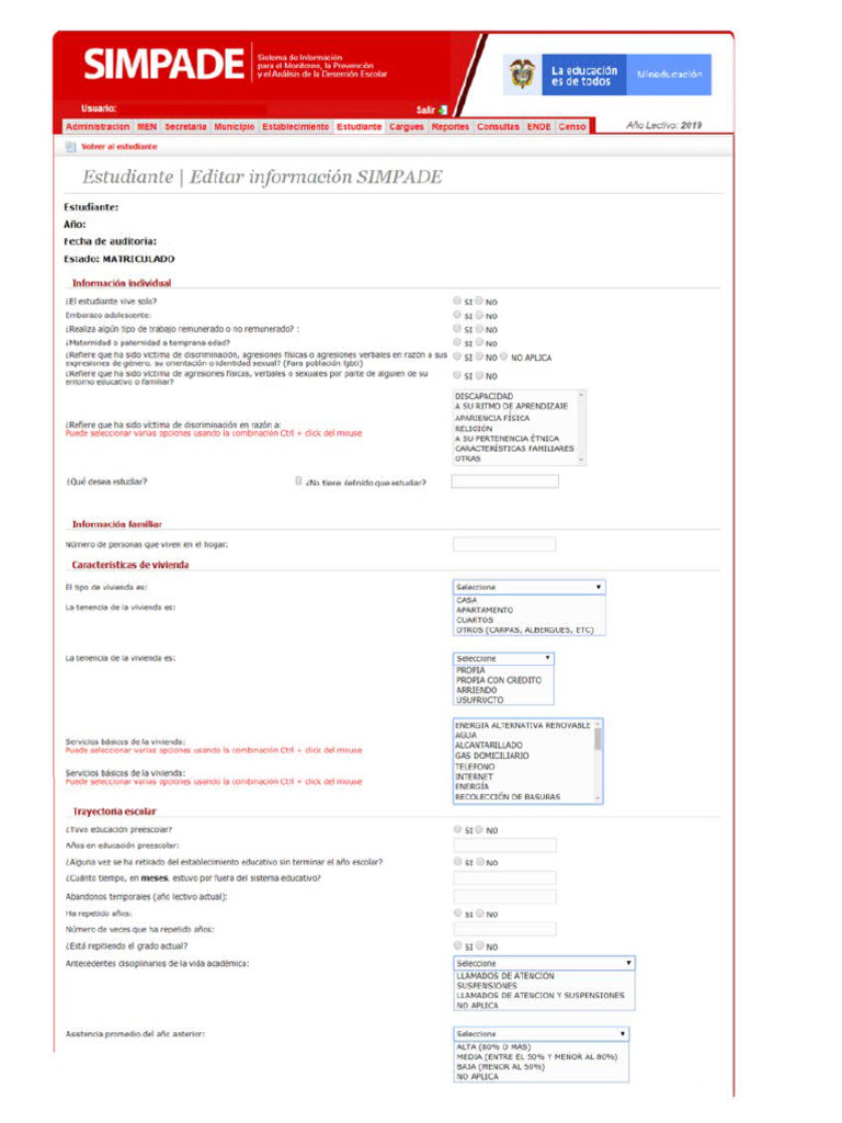 1 Formulario Simpade Estudiante | PDF