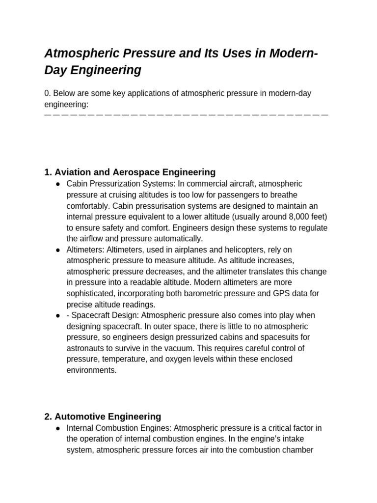 Atmospheric Pressure and Uses in Modern Day | PDF