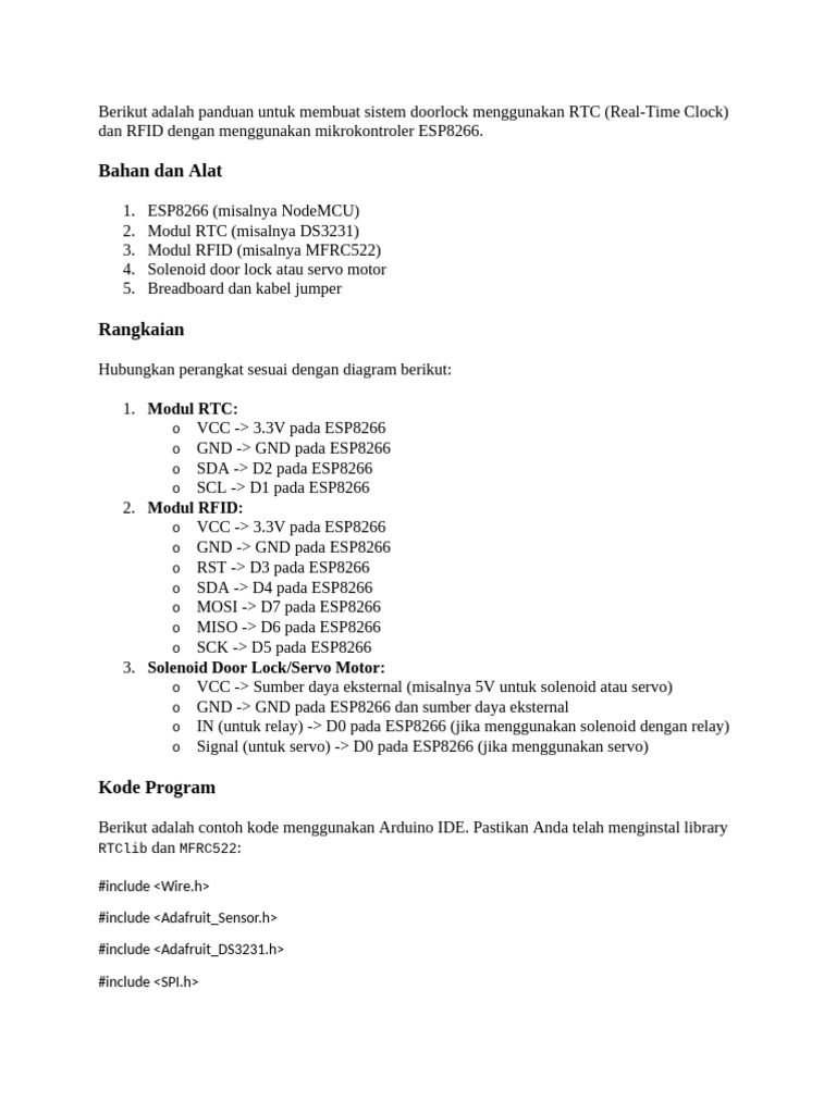 Berikut Adalah Panduan Untuk Membuat Sistem Doorlock Menggunakan RTC | PDF