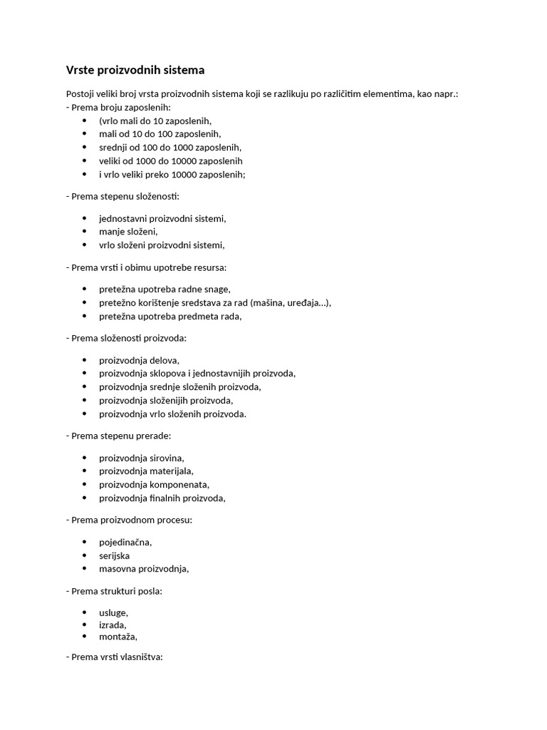 Vrste Proizvodnih Sistema 07a | PDF