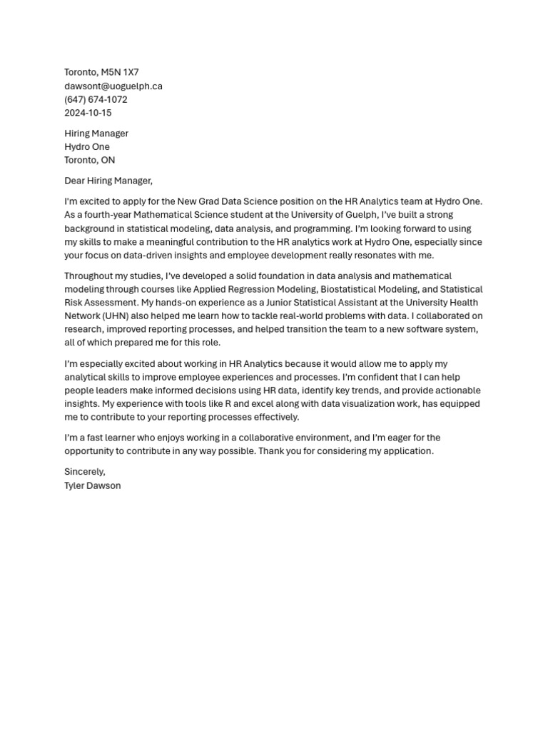 Cover Letter Hydro | PDF