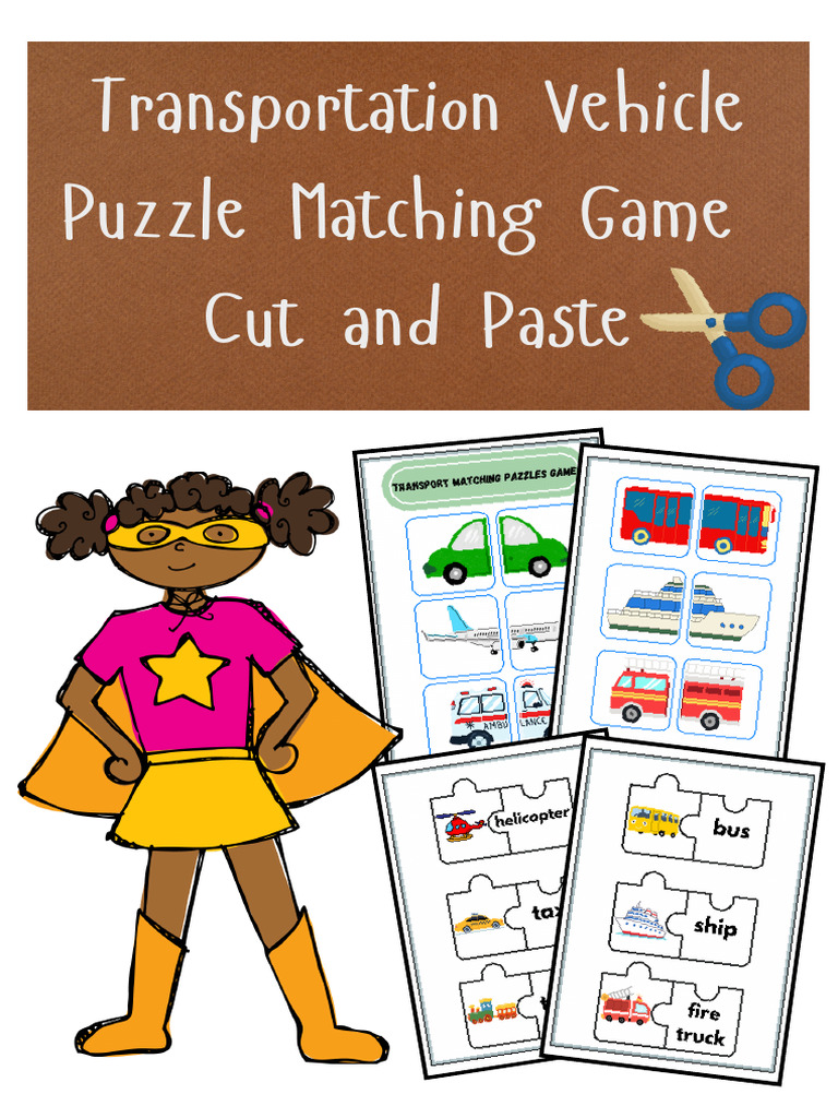 Transportation Vehicle Puzzle Matching Game Cut and Paste | PDF