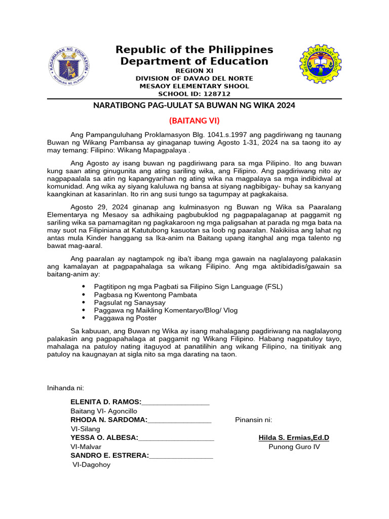 Buwan NG Wika Narrative Report 2024 | PDF