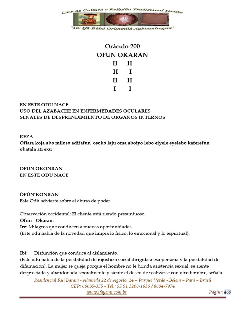 Oraculo Sagrado Ofun Okaran - 1875 - 1879 | PDF