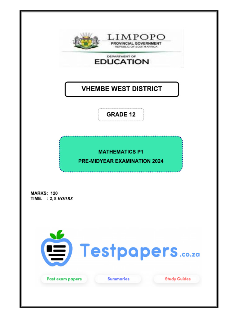Mathematics Maths P1 QP May June 2024 Limpopo | PDF