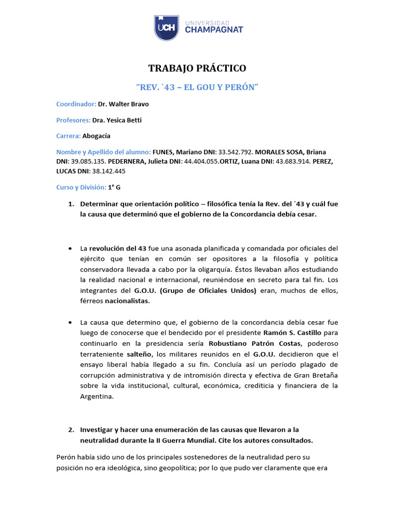 Trabajo Práctico Rev. 43 - El Gou y Perón | PDF