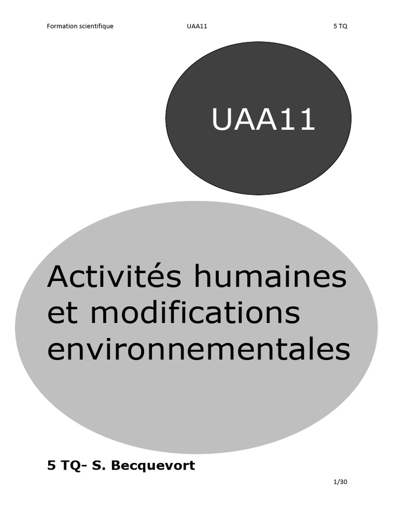 UAA11 Activités Humaines Et Modifications Environnementales DOC Élèves ...