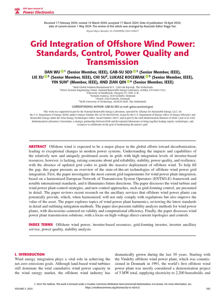 Grid Integration of Offshore Wind Power - IEEE Open Journal April 2024 ...