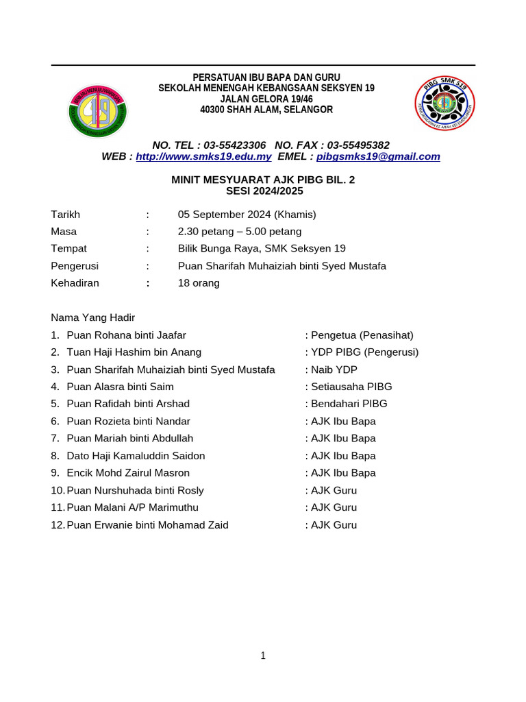 MINIT MESYUARAT PIBG Bil 2 2024 | PDF