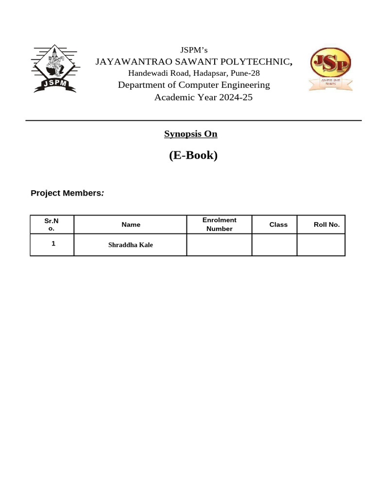 Synopsis Format - CPP | PDF