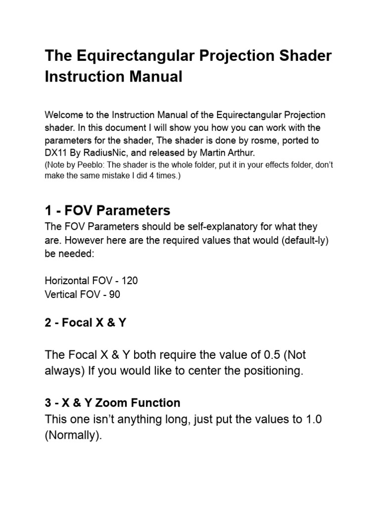 The Equirectangular Projection Shader Instruction Manual | PDF