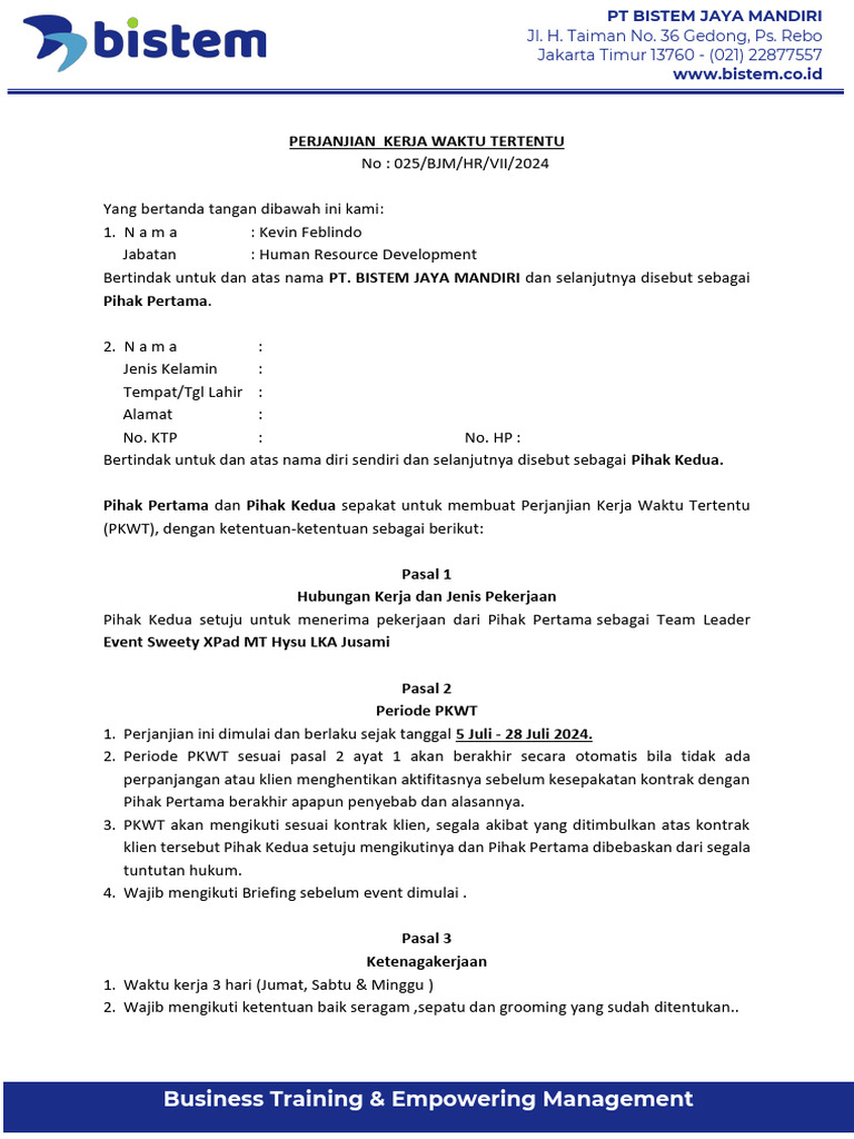 Pkwt Harian Tl 2024 | PDF