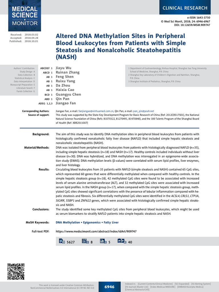 [Cli Res] Altered DNA Methylation Sites in Peripheral Blood Leukocytes ...