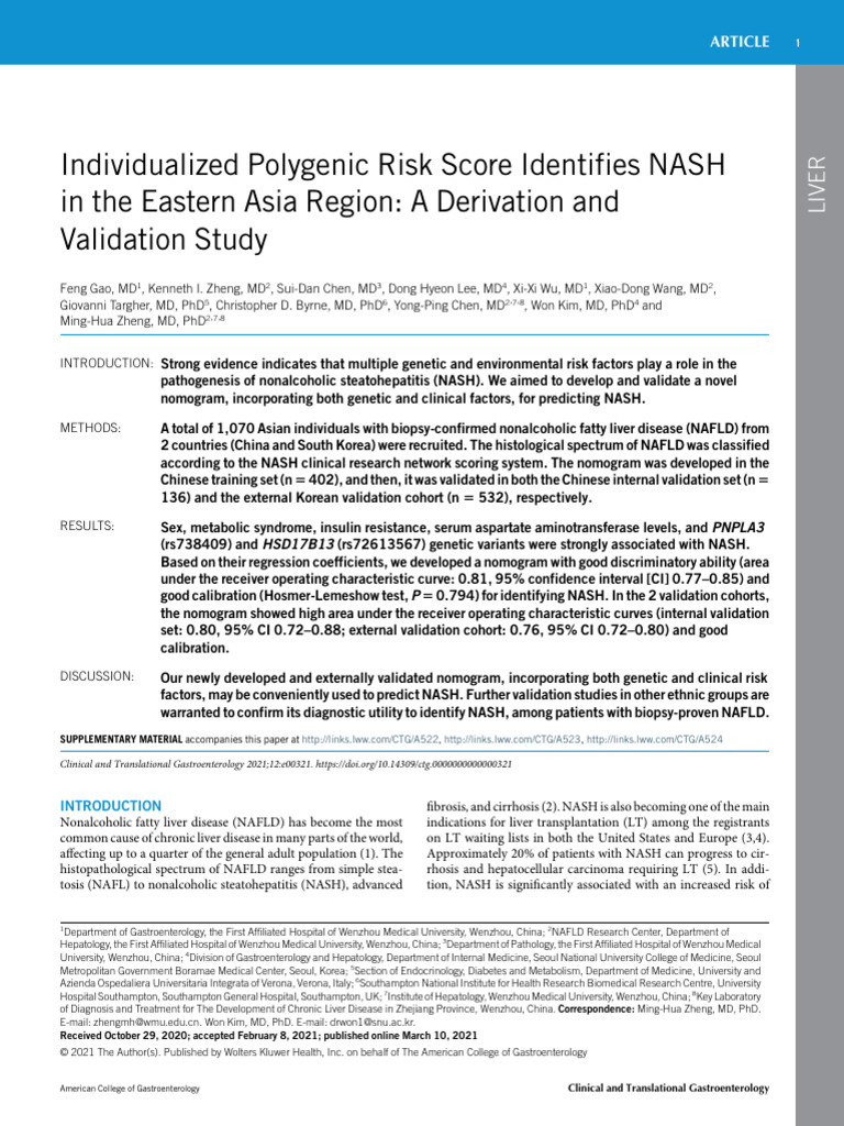 [CTG] Individualized Polygenic Risk Score Identifies NASH in the Eastern Asia Region A ...
