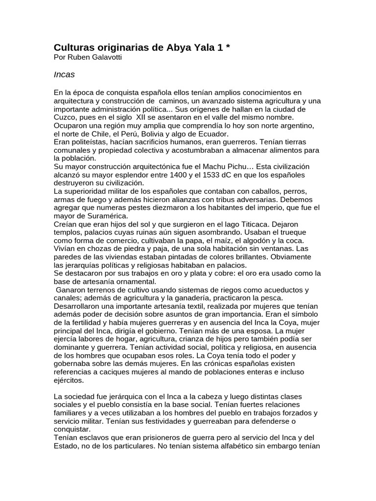 Culturas originarias de Abya Yala 1 | PDF